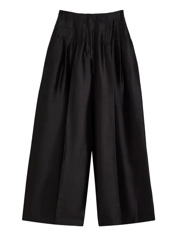 HEIRLOME Condesa Pleated Wide-leg Silk Trousers - Black