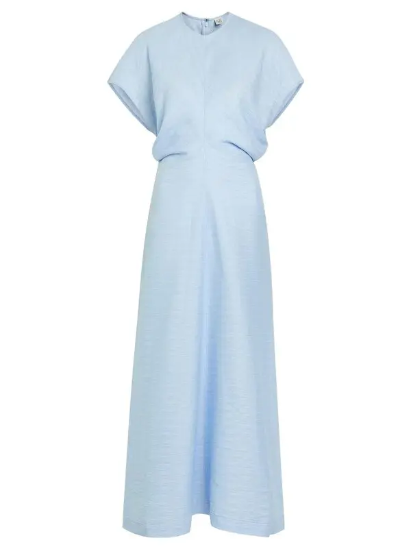 TOTEME Plissé Woven Midi Dress - Light Blue