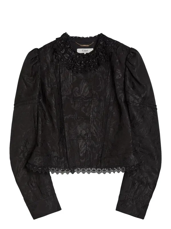 Chloé Floral Jacquard Lace-trimmed Cropped Jacket - Black
