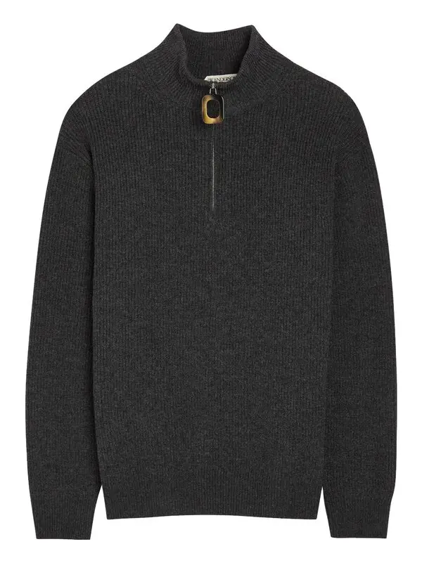 JW Anderson Ribbed Half-zip Wool And Cotton-blend Jumper - Grey