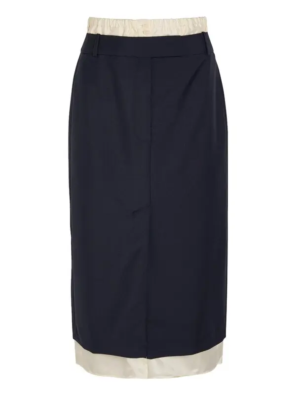 RÓHE Layered Wool Midi Skirt - Navy