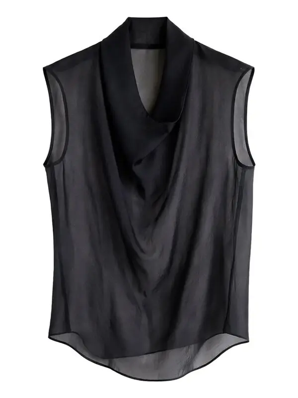 MUTE BY JL Sleeveless Sheer Draped Top - Black
