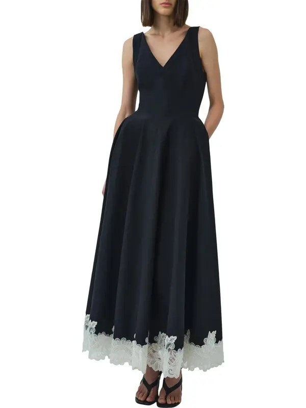 Simkhai Mira Faille Lace Fit & Flare Dress - Black