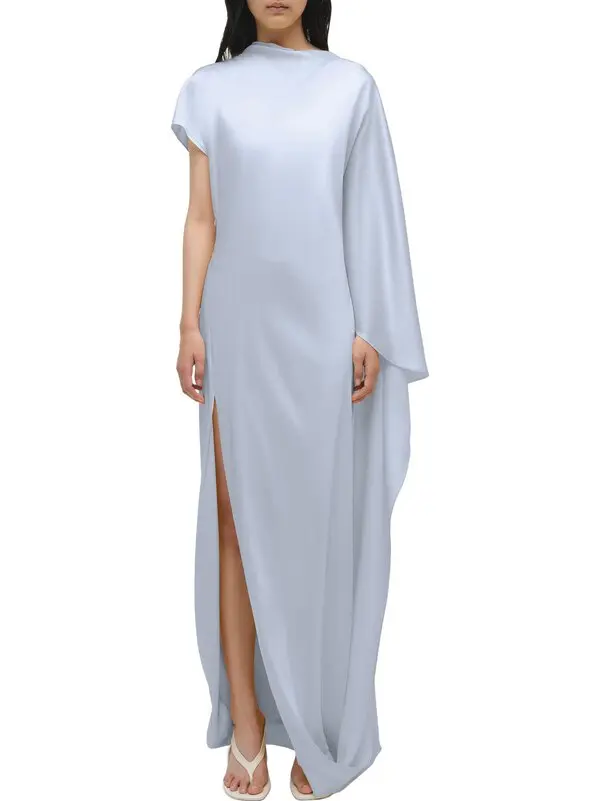 Simkhai Ora Satin Asymmetric Cape Gown - Blue