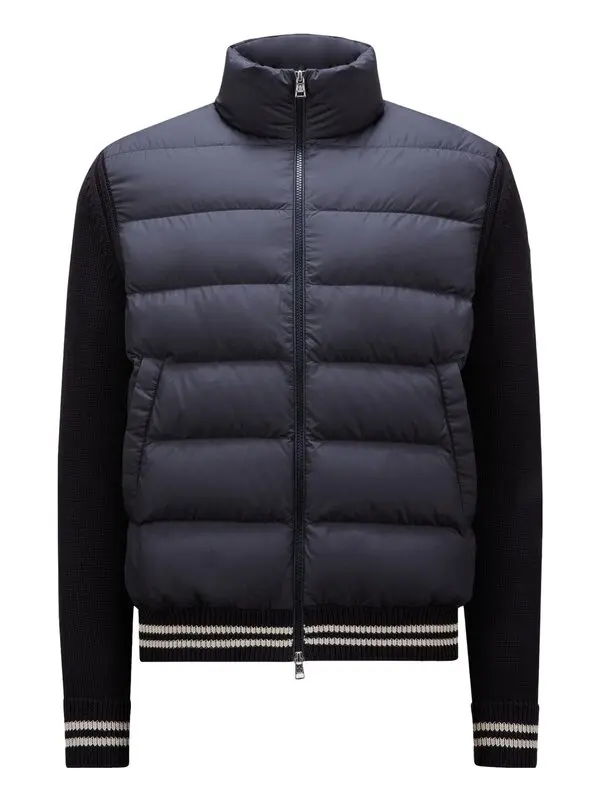 Moncler Logo Patch Padded Cardigan - Navy Blue