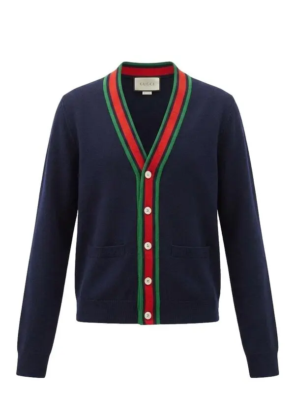 Gucci Wool Knitted Cardigan With Classic Stripes - Black