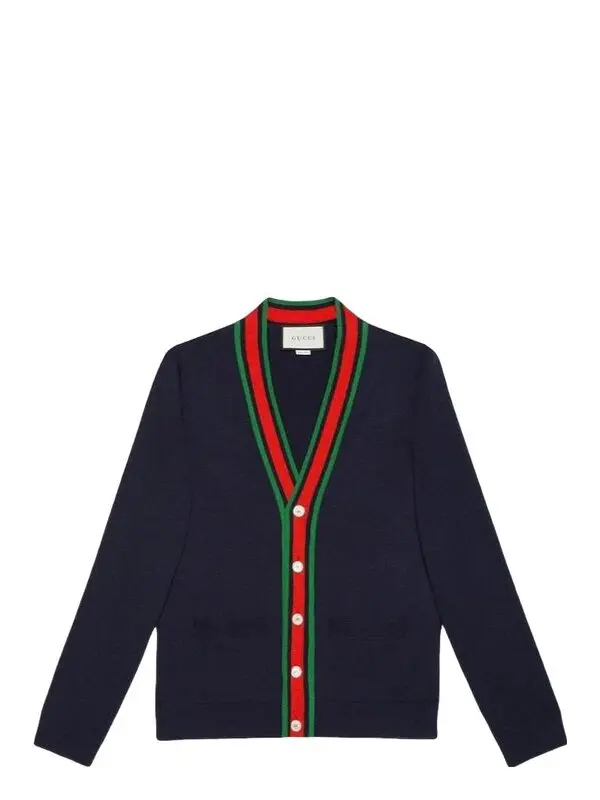 Gucci Wool Knitted Cardigan With Classic Stripes - Black