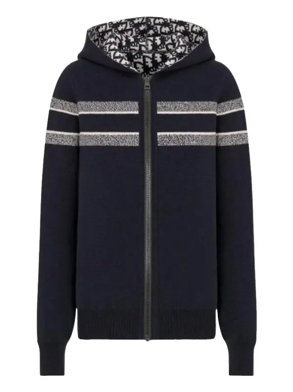 Dior Reversible Zipped Cardigan With Hood - Blue