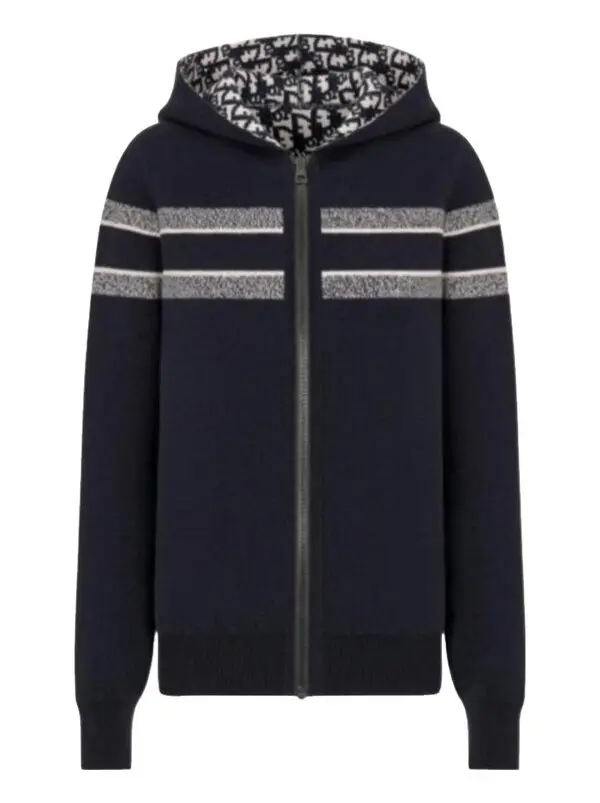Dior Reversible Zipped Cardigan With Hood - Blue