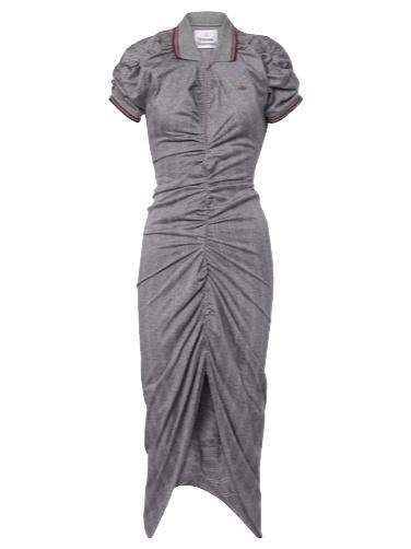 VIVIENNE WESTWOOD Pulling Striped Ruched Cotton Midi Dress - Grey
