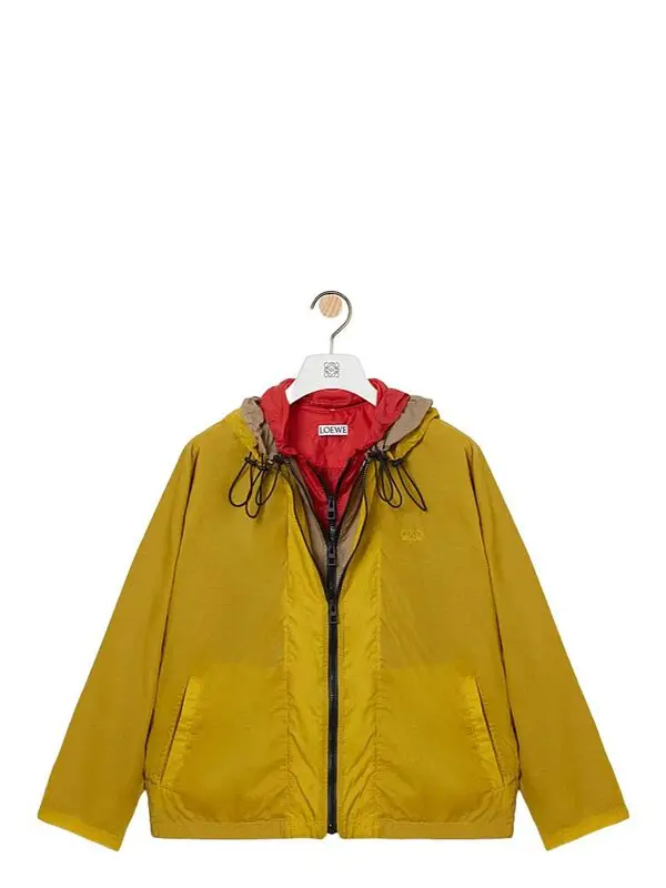 Loewe Long Sleeve Zip-up Hooded Jacket With Embroidered Logo - Yellow