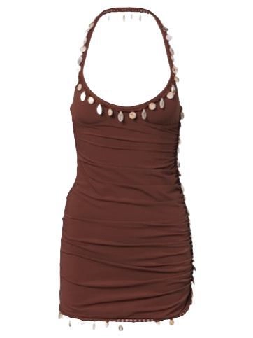 Christopher Esber Embellished Halterneck Mini Dress - Brown