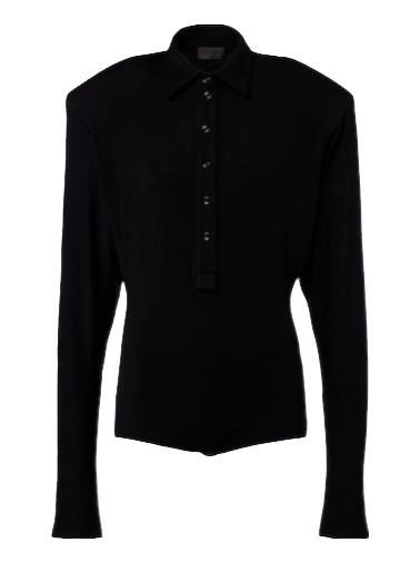 MUGLER Wool-blend Polo Sweater With Padded Shoulders - Black
