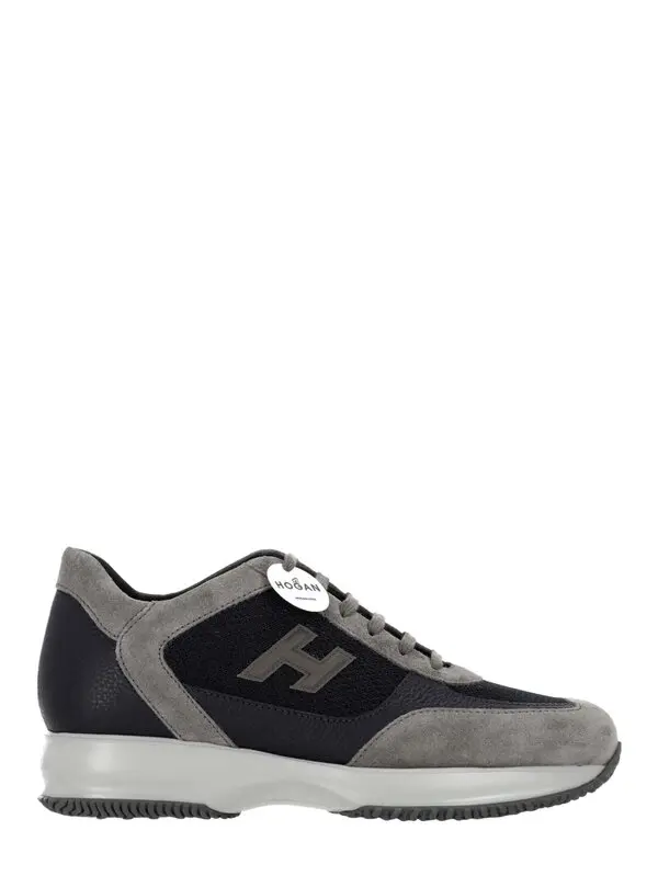 Hogan Round-toe Lace-up Sneakers With Patchwork Design And H Logo - Black