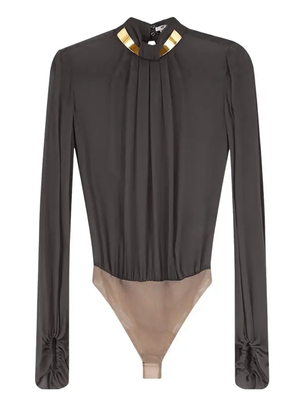 Elisabetta Franchi Pleated High-neck Bodysuit With Metallic Embellishments - Black
