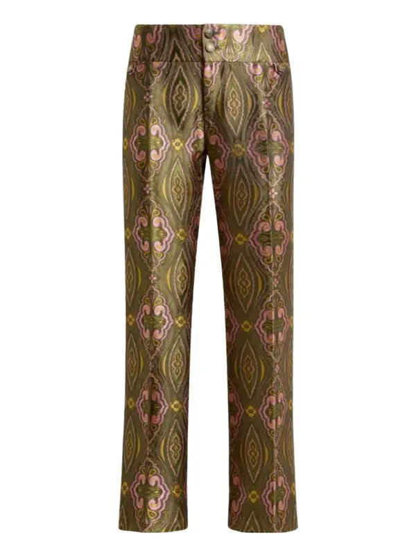 Etro Jacquard Trousers With Floral Medallion Motif - Green