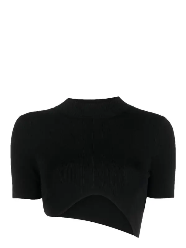 Christopher Esber Asymmetrical Cropped Rib Knit Top - Black