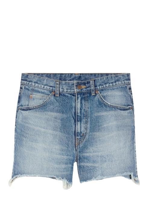 Celine Cotton Denim Shorts With Studded Pockets And Frayed Hems - Blue