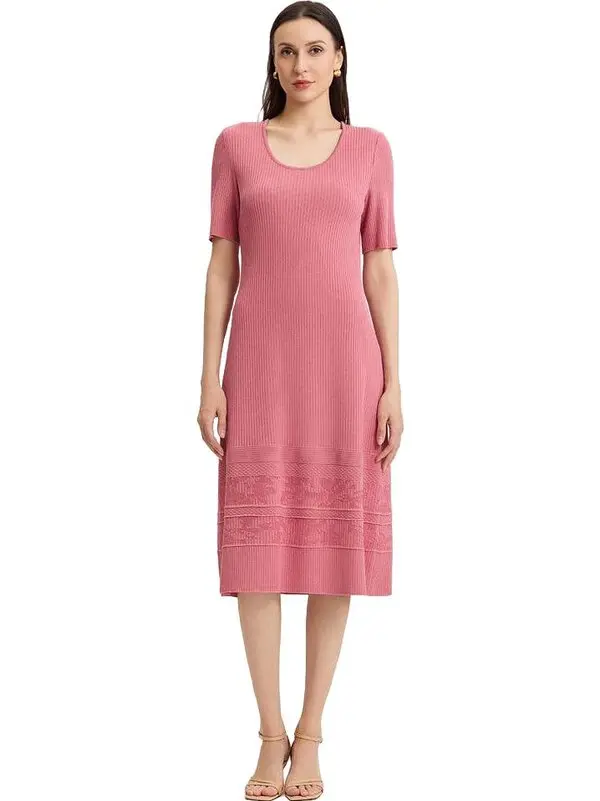 Misook Mixed Stitch Sweater Dress - Honey Suckle