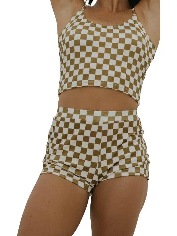 Geode Swimwear Myrtle High-waisted Checkered Shorts - Ivory