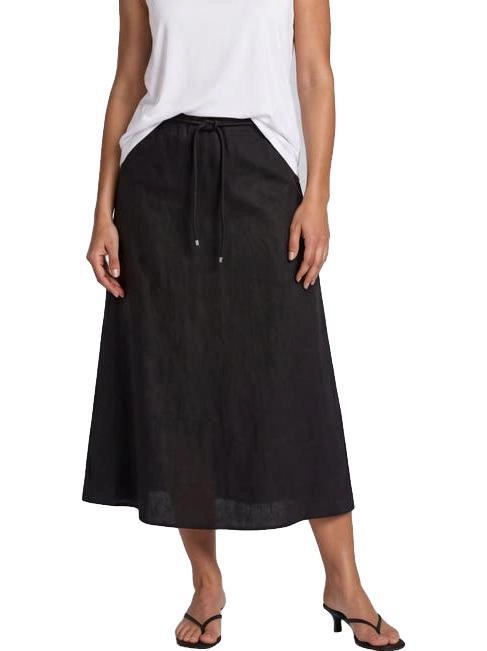 MASAI COPENHAGEN Linen Maxi Skirt With Elasticated Waist And Tie Detail - Black