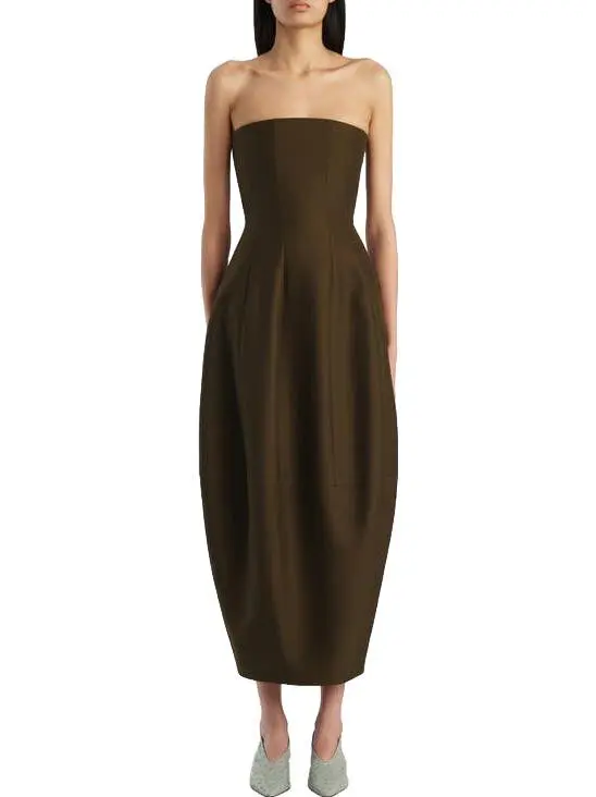 Khaite Stela Strapless Dress - Dark Olive