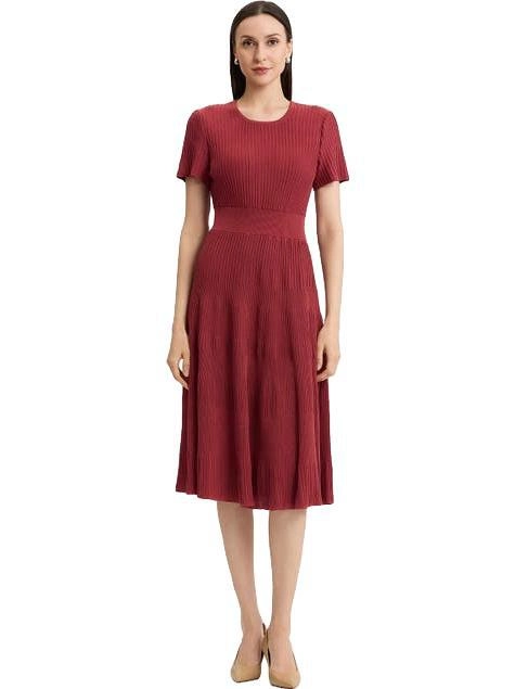 Misook Ribbed Soft Knit Midi Dress - Russet