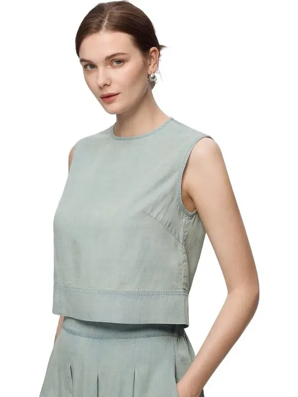 JUANA Amaia Shell Top In Tencel, Cotton, And Hemp Blend - Chambray Blue
