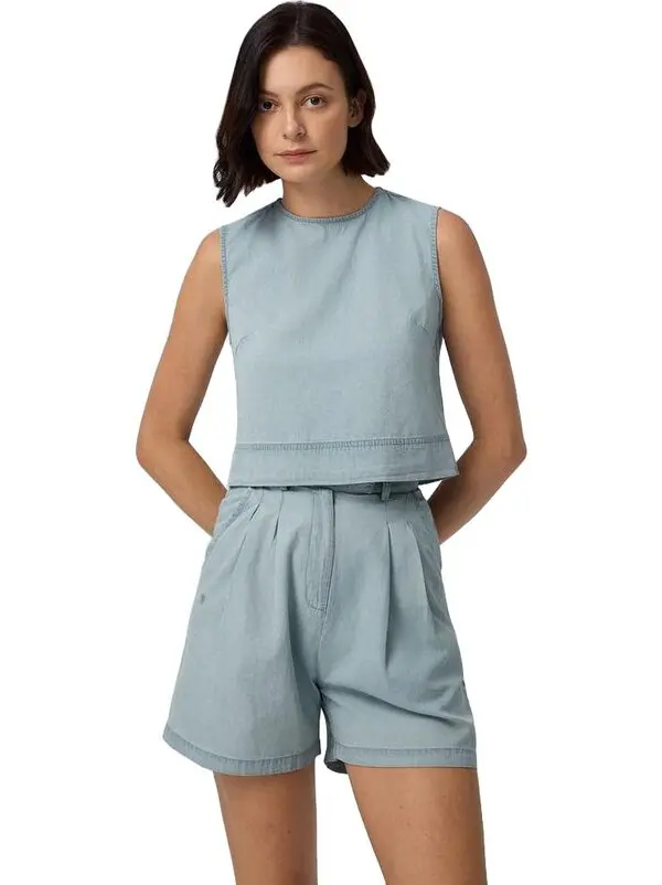 JUANA Amaia Shell Top In Tencel, Cotton, And Hemp Blend - Chambray Blue