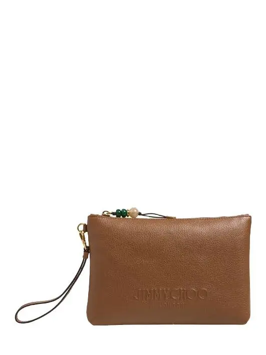 JIMMY CHOO Zip Flat Pouch With Beaded Detail - Tan/light Gold