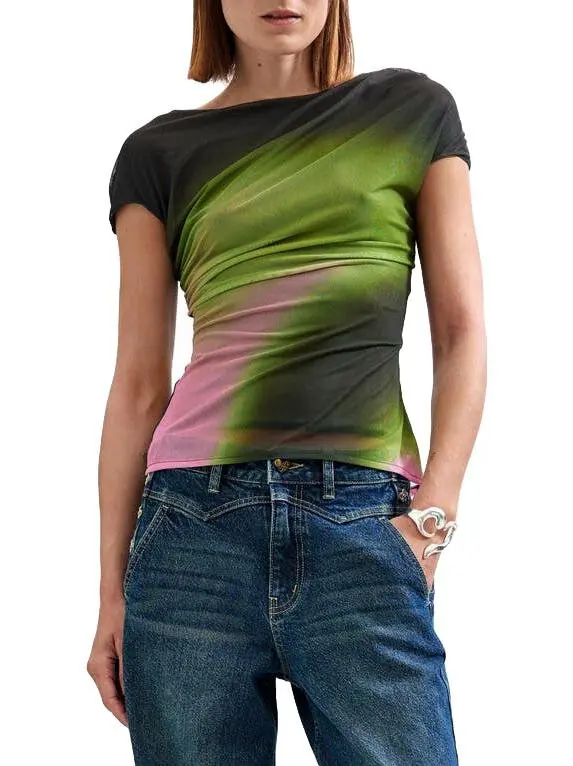 Desigual Ruched Mesh Top - Black