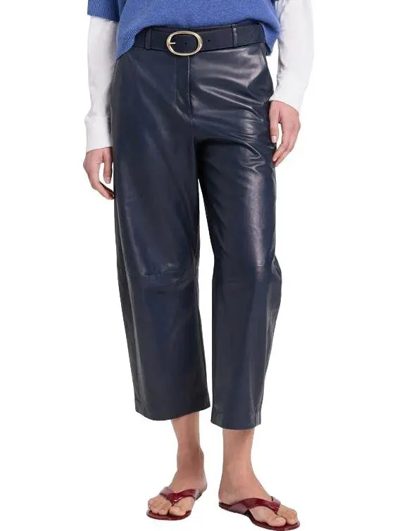 TWP Slouchy Boyfriend Crop Leather Pants - Midnight