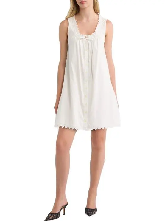 FRAME Serene Eyelet Trim Cotton Minidress - White