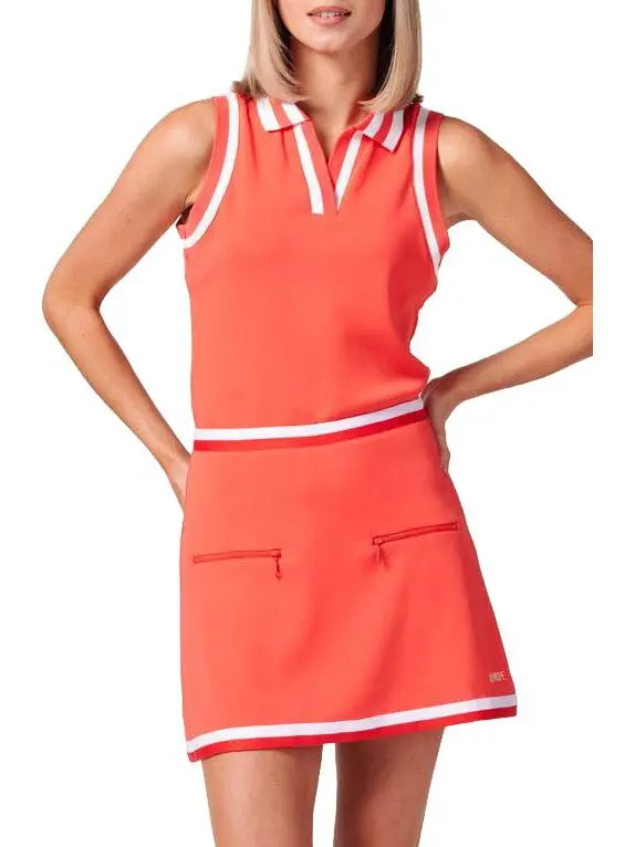 JORDE Birdie Sleeveless Performance Top With Striped Trim - Hibiscus