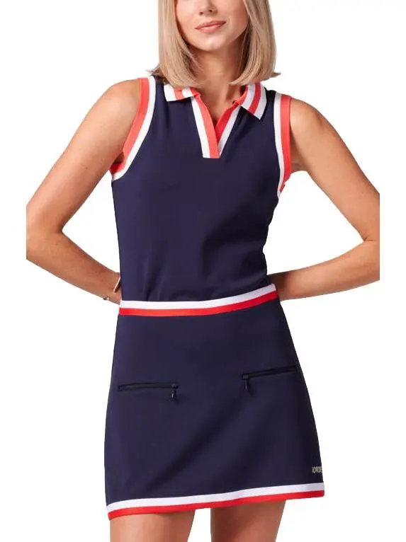 JORDE Birdie Sleeveless Performance Top With Striped Trim - Navy