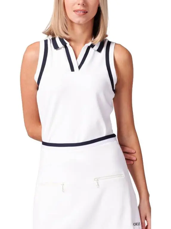 JORDE Birdie Sleeveless Performance Top With Striped Trim - Snow