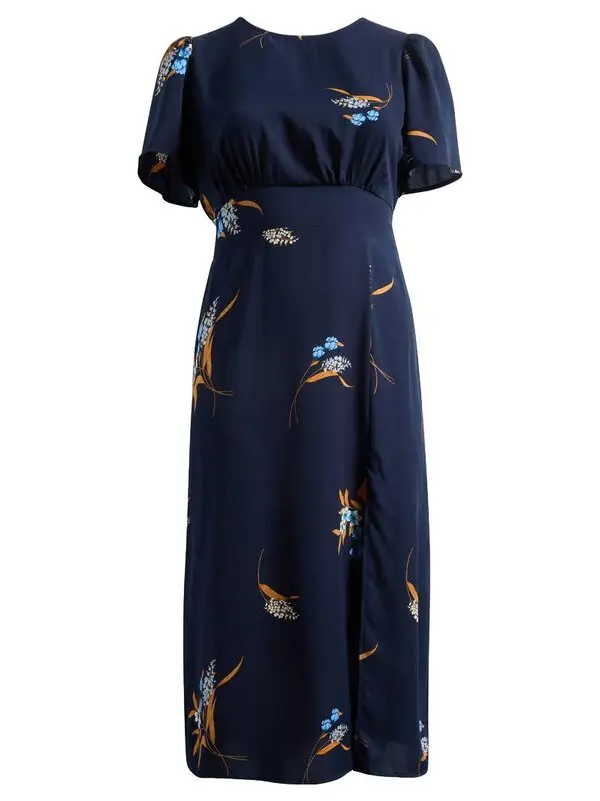 SUGARLIPS Dusk Bloom Floral Fit & Flare Midi Dress - Navy Multi