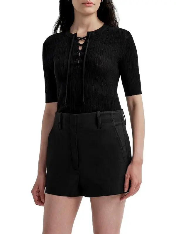 A.L.C. Ribbed Lace-up Knit Top - Black