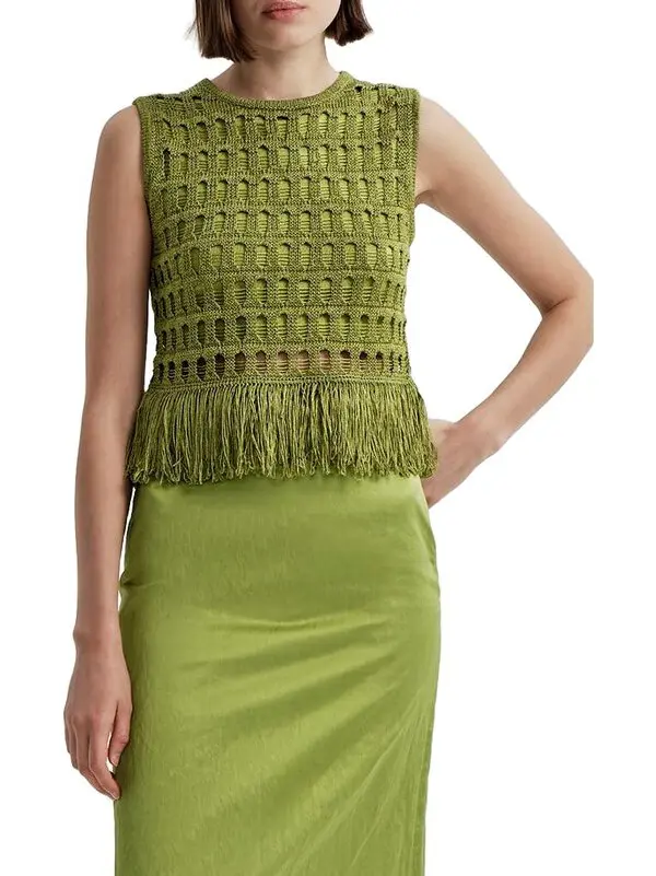 A.L.C. Esme Sleeveless Open-stitched Top With Fringe - Sage