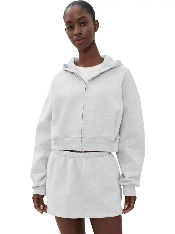 Good American Zip Up Hoodie With Dropped Shoulders - Heather Grey