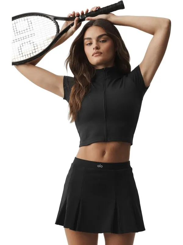 Alo Yoga Softsculpt Full Zip Short Sleeve Top - Black