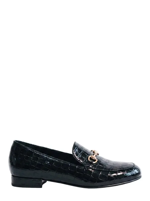 LUNA SELENE Grace Croc Print Patent Leather Loafer - Black