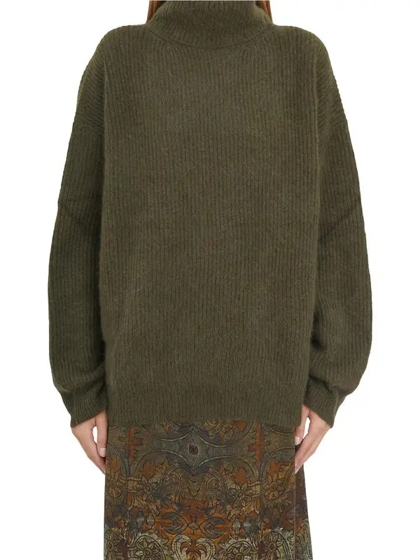 UMA WANG Turtleneck Sweater With Ribbed Details - Verde