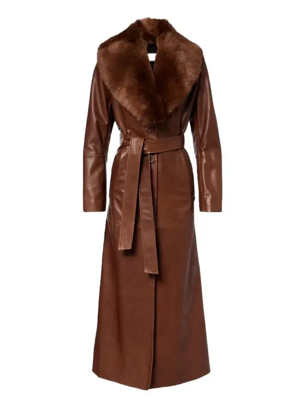 Nour Hammour Dakota Shearling-trimmed Leather Coat - Brown