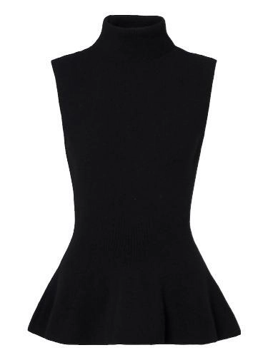 RÓHE Sleeveless Wool And Cashmere Turtleneck Top With Peplum Hem - Black