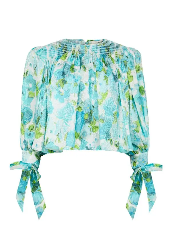 Chloé Long-sleeved Cover-up With Floral Print And Ruffled Sleeves - Blue
