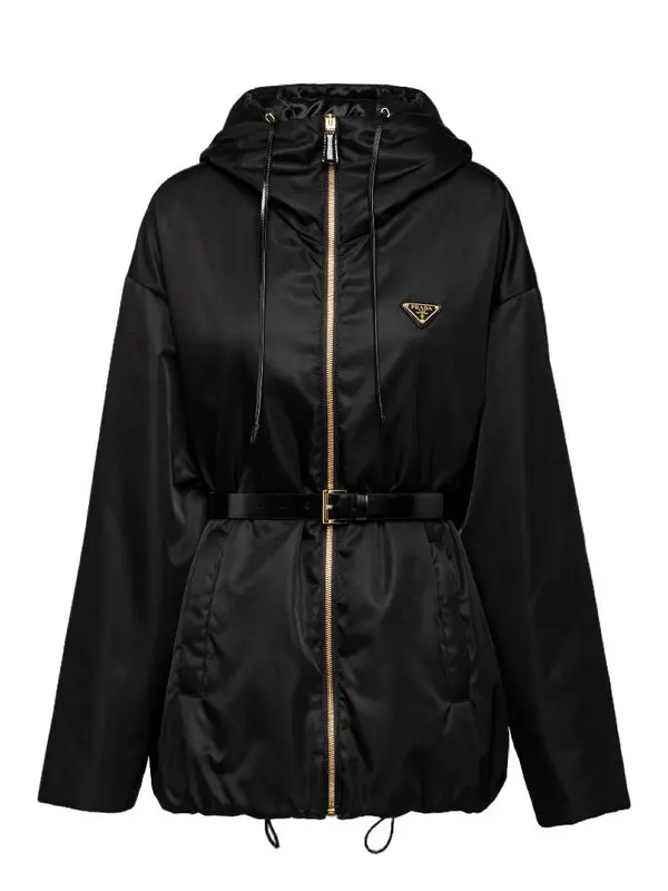 Prada Re-nylon Belted Hooded Jacket - Black