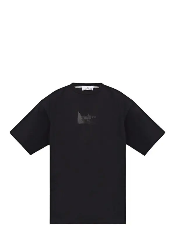 Stone Island Logo Printed Crewneck T-shirt - Black