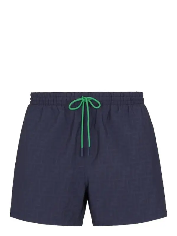 Fendi Drawstring Swim Shorts With Ff Pattern - Black