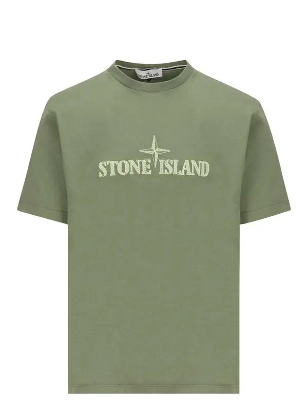 Stone Island Logo-embroidered Cotton T-shirt - Sage